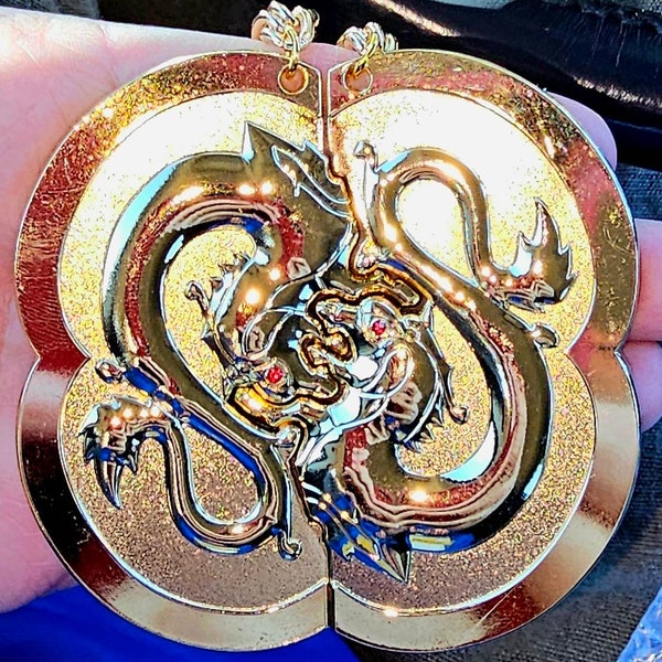 Double Dragon Gold Medallion Cosplay Prop Metal Necklace - Etsy