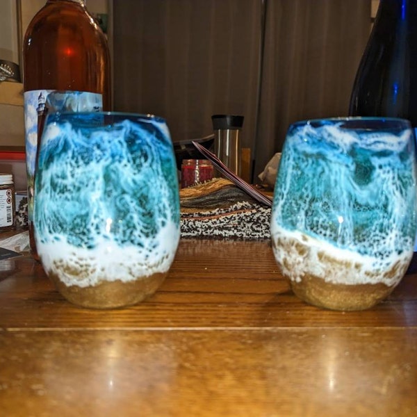 Beach Glassware, Beach Wine Glasses, Beach Drinkware, Beach Lover Gift ...