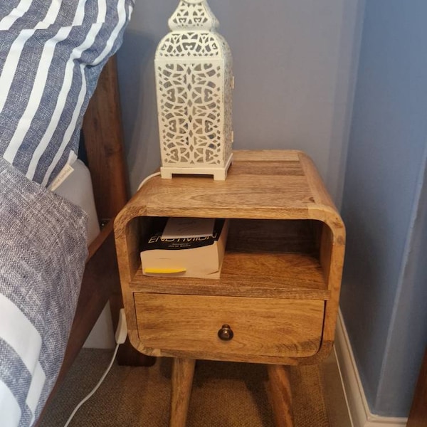 Bedside Table Arched Rounded Wood Nightstand Low One Drawer Bedside ...