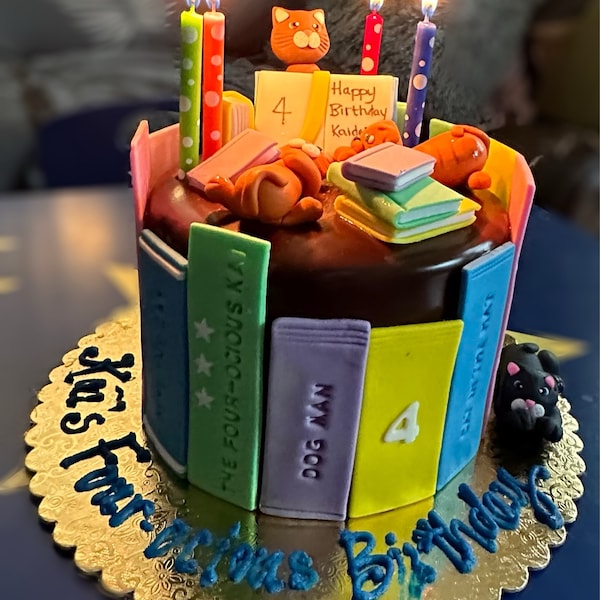 Books Cake Topper School Reading Fondant Birthday Party, Book Worm Cake ...