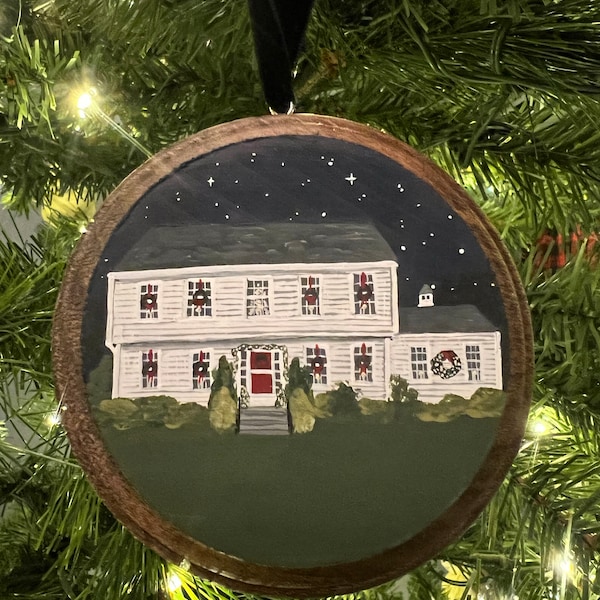 Custom Hand Painted House Ornament on Round Bulb or Woodslice, First ...