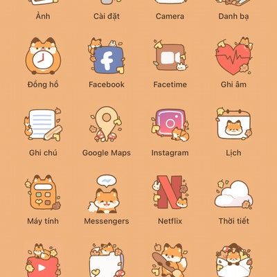 Cute Autumn Fox App Icon Set Kawaii Aesthetic Theme for Android IOS ...
