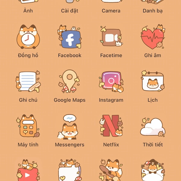 Cute Autumn Fox App Icon Set | Kawaii Aesthetic Theme for Android Ios ...