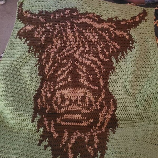 Highland Cow Portrait Pattern, Corner to Corner Blanket, Farmhouse ...
