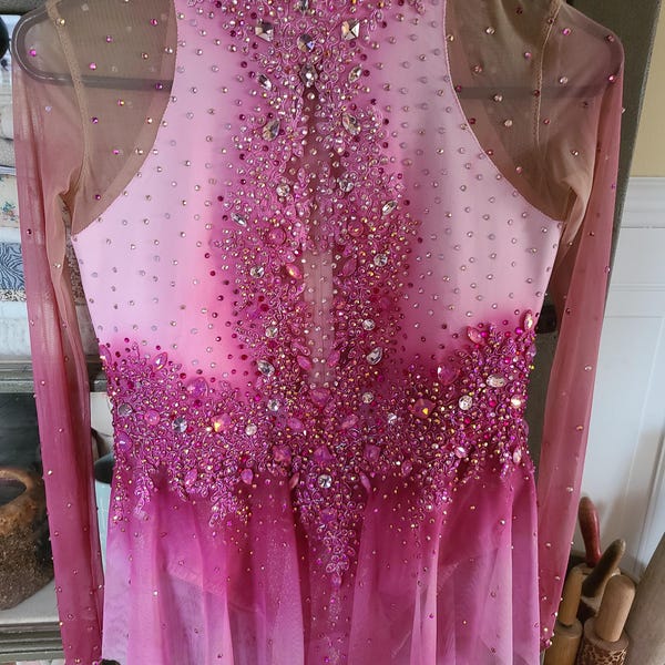 Pink Figure Skating Dress Rose Ice Skating Dress Shimmering Floral Fantasy Ice Skating Dress for ...