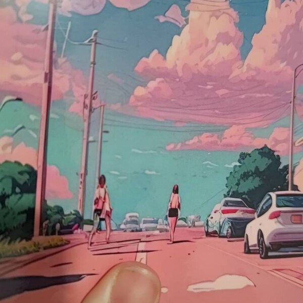 Vaporwave, Lo-fi Sky in Kawaii Aesthetic Illustration Style Art Print ...