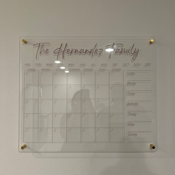 Personalized Acrylic Calendar Month & Week | Floating Wall Decor ...