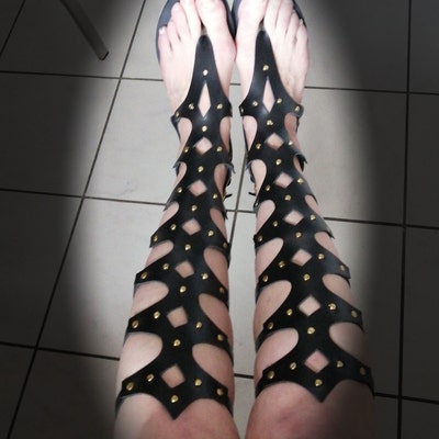 Unisex Men Women Gladiator Sandal Ancient Antique Age Knee Leather ...