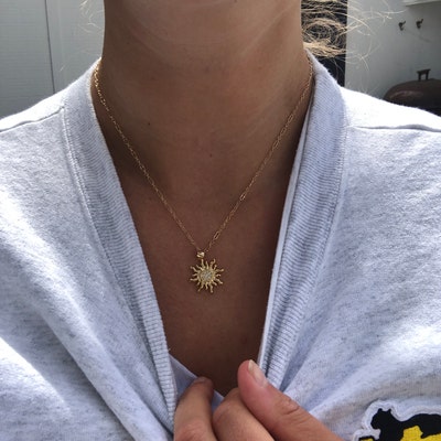 Sun Necklace, 14k Gold Filled Chain, Celestial Sun, Cubic Zirconia ...