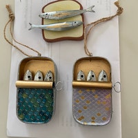 The blue Collection Tin of Sardines Fish Hanging Metal Tin Decoration ...