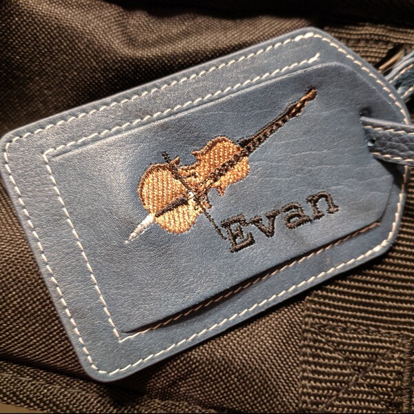 Leather Luggage Tag for a Cello Case, Custom Embroidered Personalized ...
