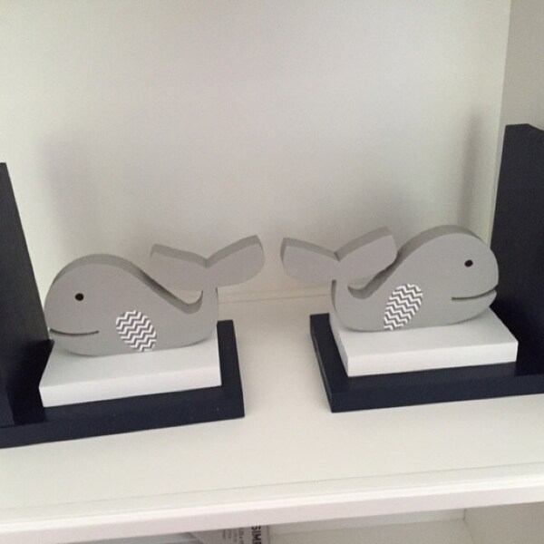 Whale Bookends Wooden Whale Nautical Bookends Nautical Nursery Whale ...