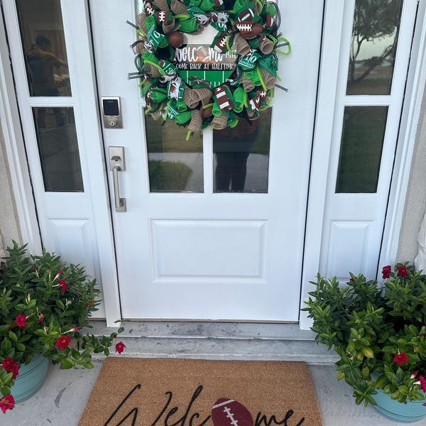 Welcome Football Doormat, Welcome Mat, Football Doormat, Fall Doormat ...