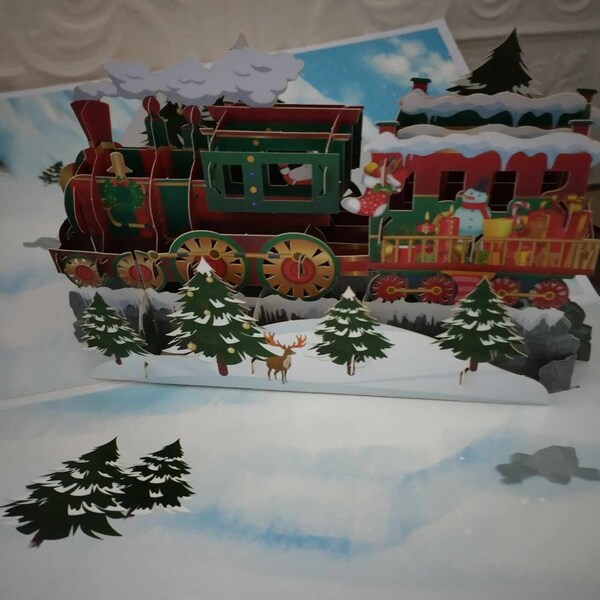 Christmas Santa Steam Train- Pop up 3D Greeting Card, Handmade ...