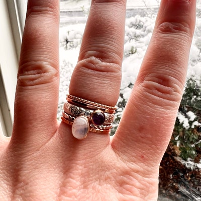 Silver Gold and Rose Gold Stackable Rings // Set of 3 Simple Sterling ...