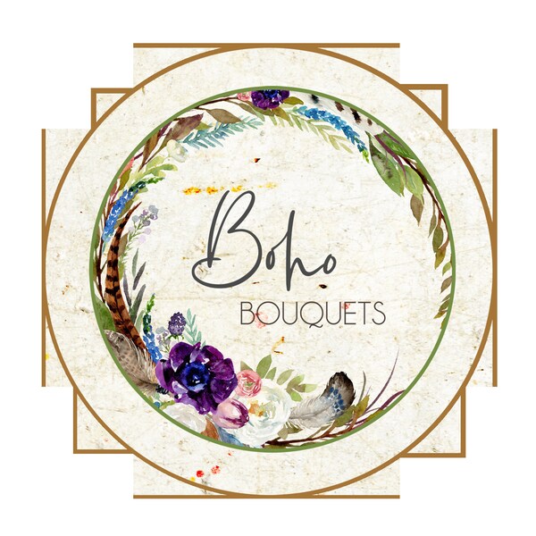 Boho Floral Logo-floral Logo-bohemian Flower Logo-feather Logo-arrow ...