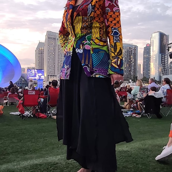 Rainbow African Print Handmade Patchwork Fitted Woman’s Blazer With ...