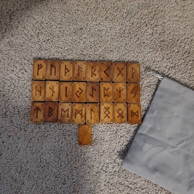 Wooden Runic Set, 25 Pcs With Velvet Pouch Wood Runes Elder Futhark - Etsy