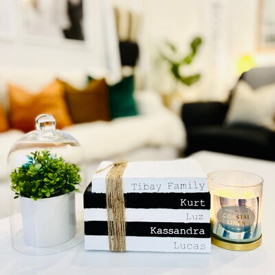 Personalized Book Stack Stacked Book Set Stamped Books Rustic Books ...