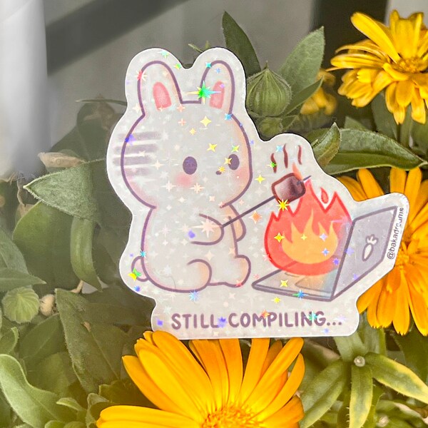 Still Compiling Bunny Programmer Humor Vinyl Sticker, Software Developer Gift, Cute Tech Coding ...