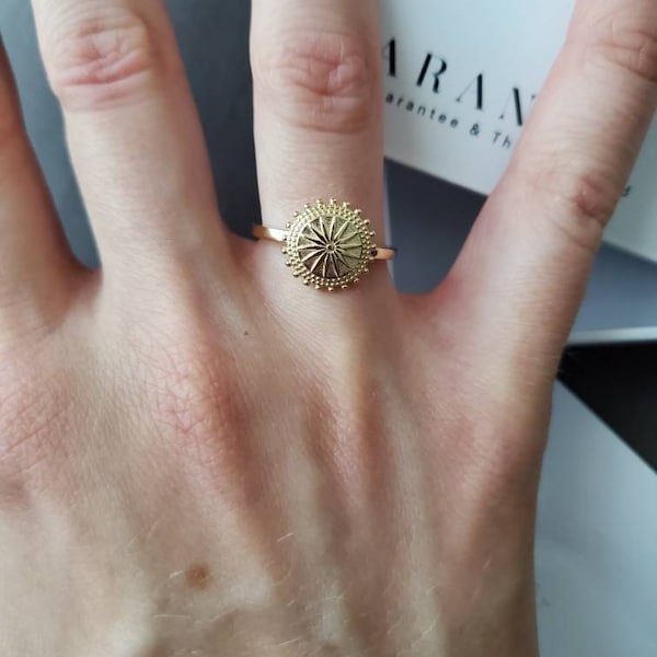 Gold Sun Shape Ring, Beautiful Sun Rays Polished Silver Ring, Cute ...