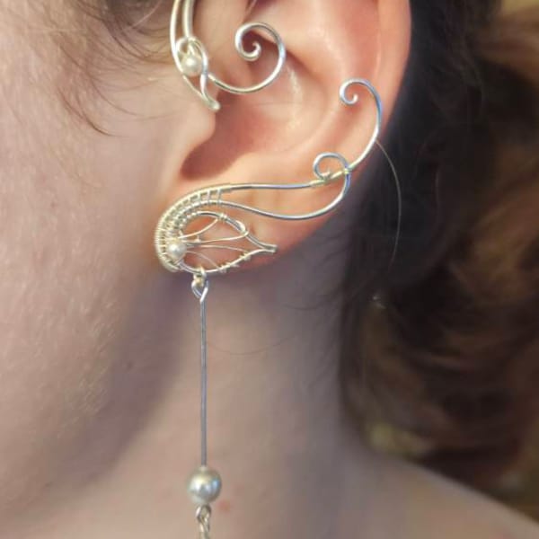 Pair of Ear Cuffs - Single Earring No Piercing, Faux Pearl Dangle Ear Wraps, Handmade Metal Ear ...