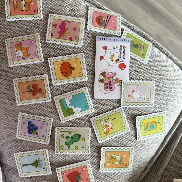 10/25/50 Cute Postage Stamp Stickers, Fake Stamps, Animals Flowers Food ...