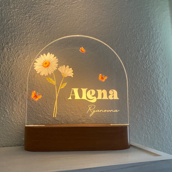 Personalized Acrylic Night Light, Boho Night Botanic LED Light, Kids ...