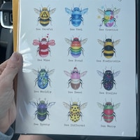 Bumblebee Art, Rainbow Bee Print, Bee Art, Save the Bees, Honeybee, Bee ...