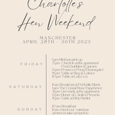 Editable Hen Party Itinerary Modern Minimal Design Printable ...