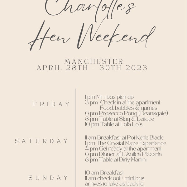 Hen Party Template Editable | Terrazzo Chic Itinerary Card, Digital 5x7 ...