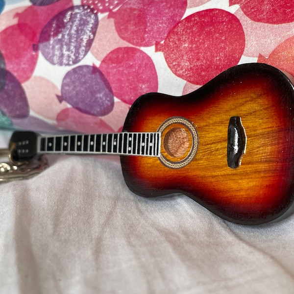 Acoustic Electric Mini Guitar Key Ring 10cm Designs Wooden Handmade ...