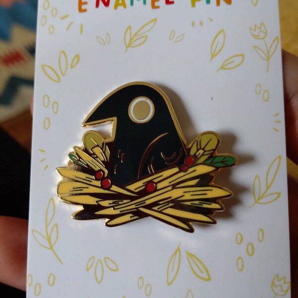 Mushroom Raven Enamel Pin, Enamel Pin, Blackbird Pin, Animal Pin, Raven ...