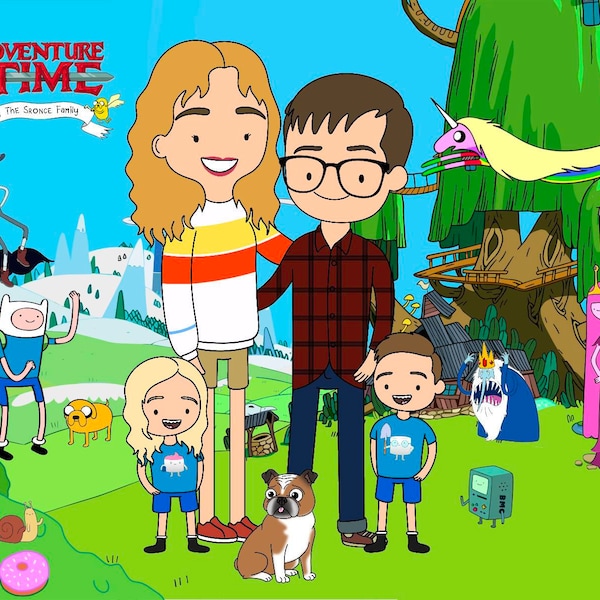 Custom Adventure Time Cartoon Portrait Illustration, Couple Family ...