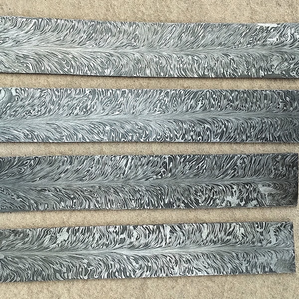 Damascus Steel Mosaic Palm Feather Pattern Billet, Hand Forged Damascus ...