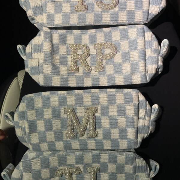 Light Blue Checkered Pouch, Coastal Bachelorette Party Favors, Checker ...