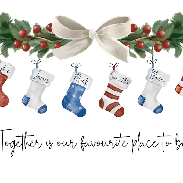 Personalised Christmas Stocking Print, Christmas Wall Print, Family ...