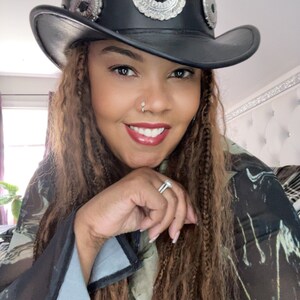 Leather Top Hat Rocker Style Conchos Band Black Color Handmade With 100 ...