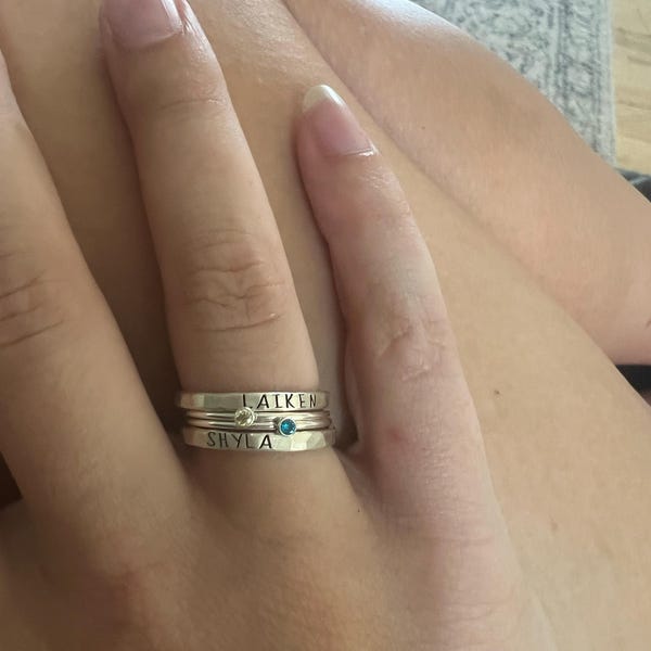 Ring Set Gift for Mom | Stackable Rings | Personalized Name Rings | 14k Gold Filled Name Ring ...