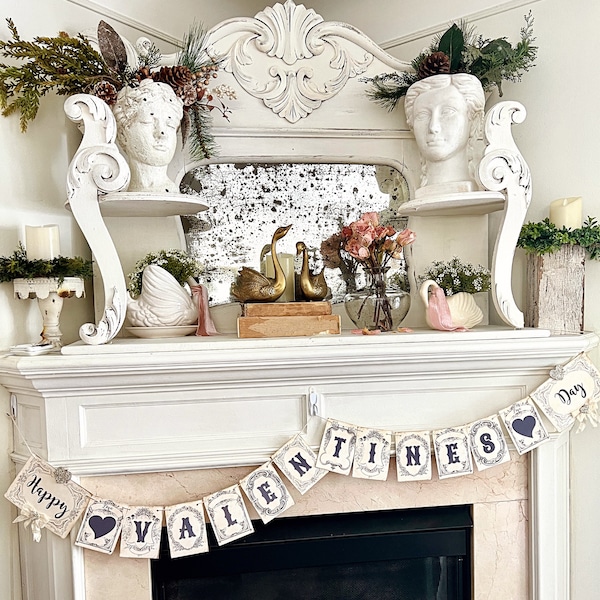 Vintage Style Valentine's Day Banner, Valentine's Day Decor, Happy ...