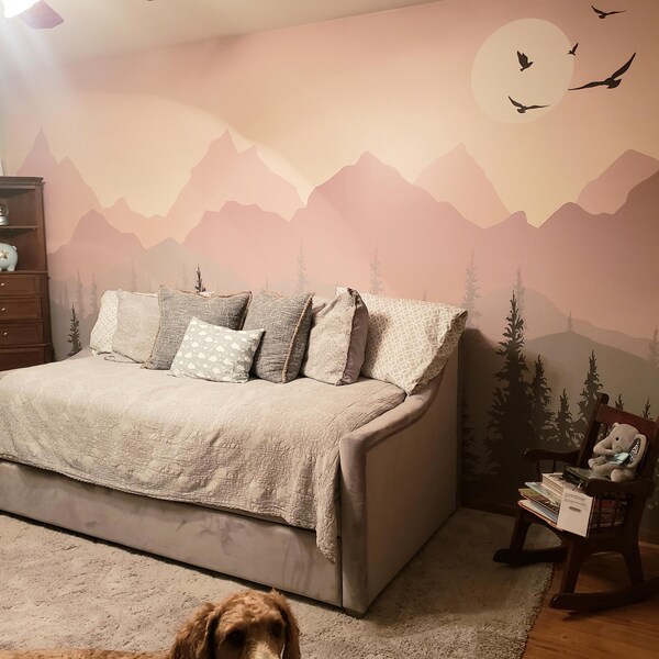 New Mountains Wallpaper for Girl Room Removable, Green Forest Wall ...