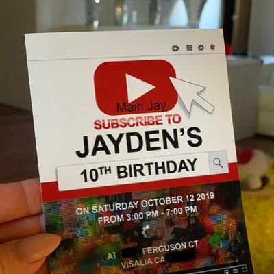 Youtube Birthday Invitation, Video Gamer Invite Theme, Personalized ...