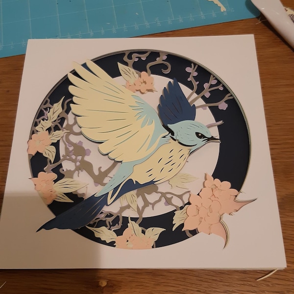 Bird Shadow Box Template Svg, Flowers Birds and Moon 3D SVG Shadowbox ...