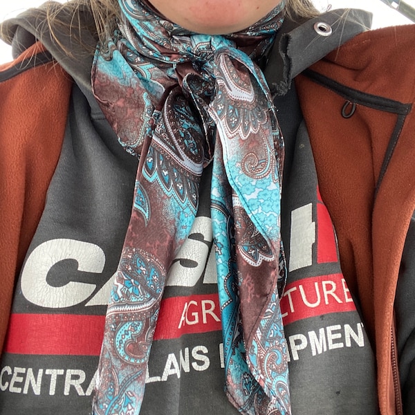 Wild Rag Turquoise and Brown Paisley Cowboy Western Neck Scarf Bandanna ...