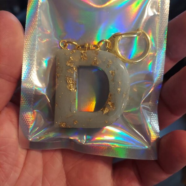 Custom Initial Keychain | Pastel & Gold Letter Keychain | Resin Letter ...