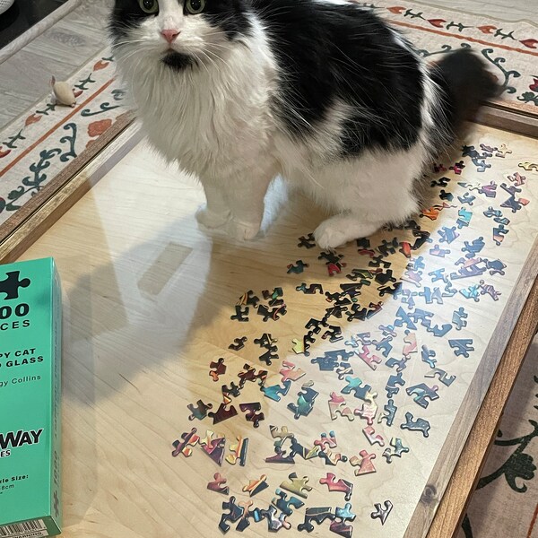 Rustic Puzzle Coffee Table With Removable Glass Top Includes 2 Hidden ...