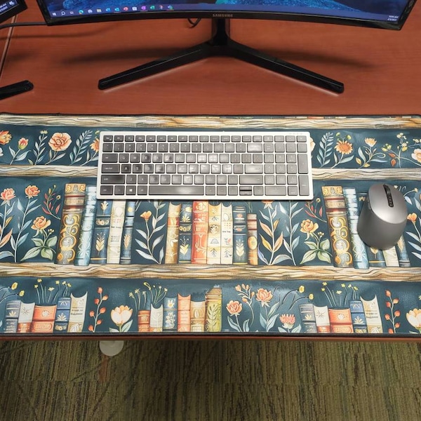 Cottagecore Library Desk Mat: Vintage Floral Bookshelf Mousepad - Etsy