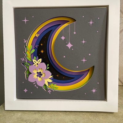 3D Moon Welcome Shadow Box, Floral Svg, 3D Mandala, Flower Shadow Box ...