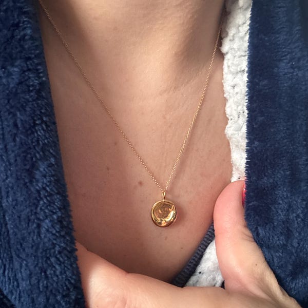 18k Solid Gold Necklace • 1,5 Cm Hammered Necklace Round Disc • Coin ...