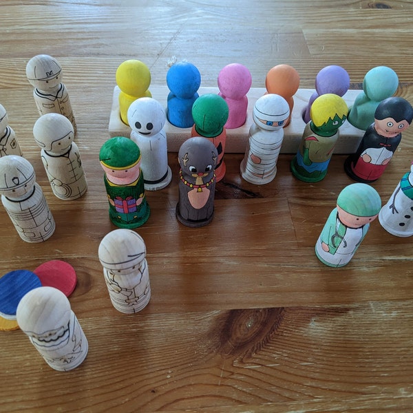 Halloween Peg Doll Set - Wooden Toy/decor - Mummy Pumpkin Witch Vampire ...